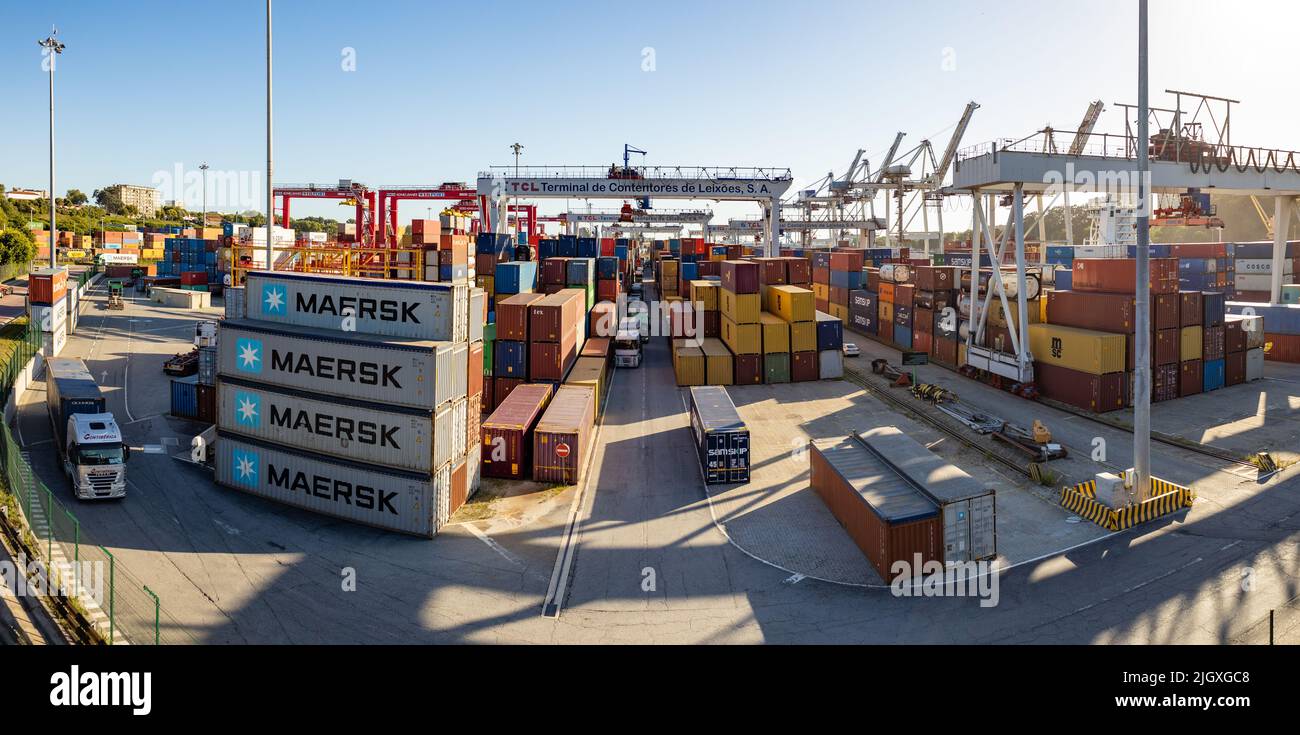 A picture of colorful cargo containers at the Leixões Container ...