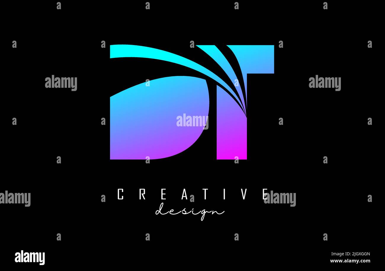 Creative colorful letter Dt d t logo with leading lines and road ...
