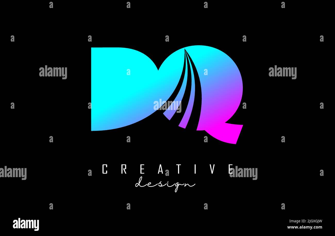 Creative colorful letter DQ d q logo with leading lines and road ...