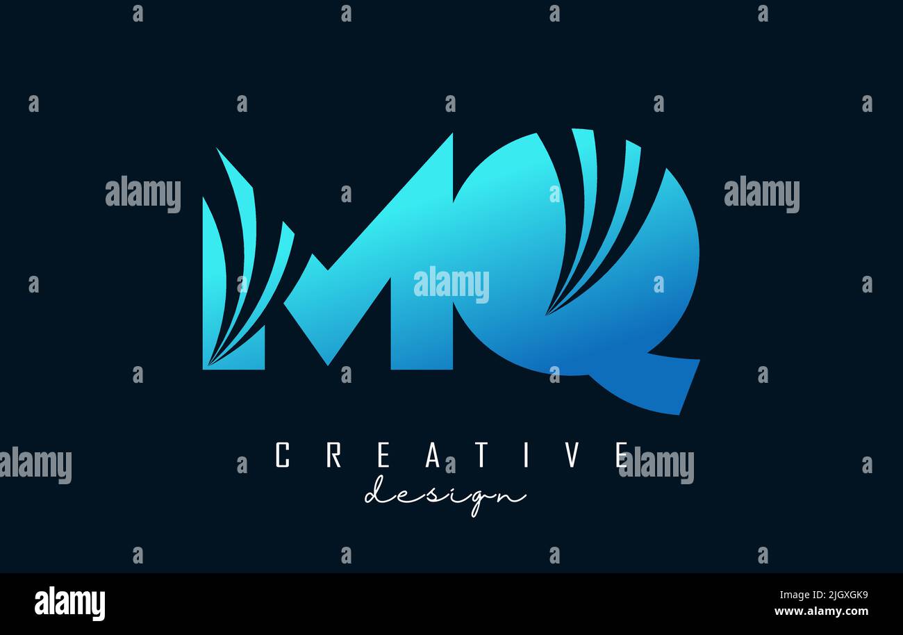 Creative blue letter MQ m q logo with leading lines and road concept ...