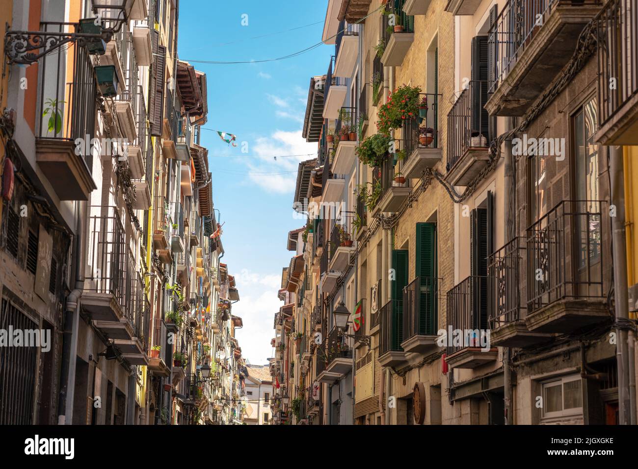 Beautiful building architecture in Pamplona city. Coloured buildings ...