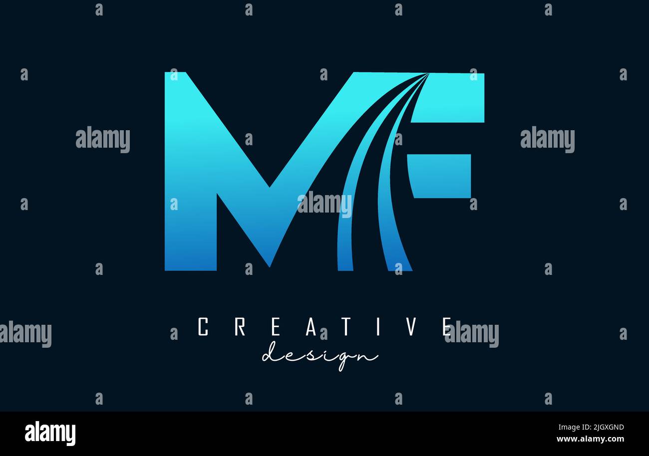 Creative Blue Letter Mf M F Logo With Leading Lines And Road Concept Design Letters With