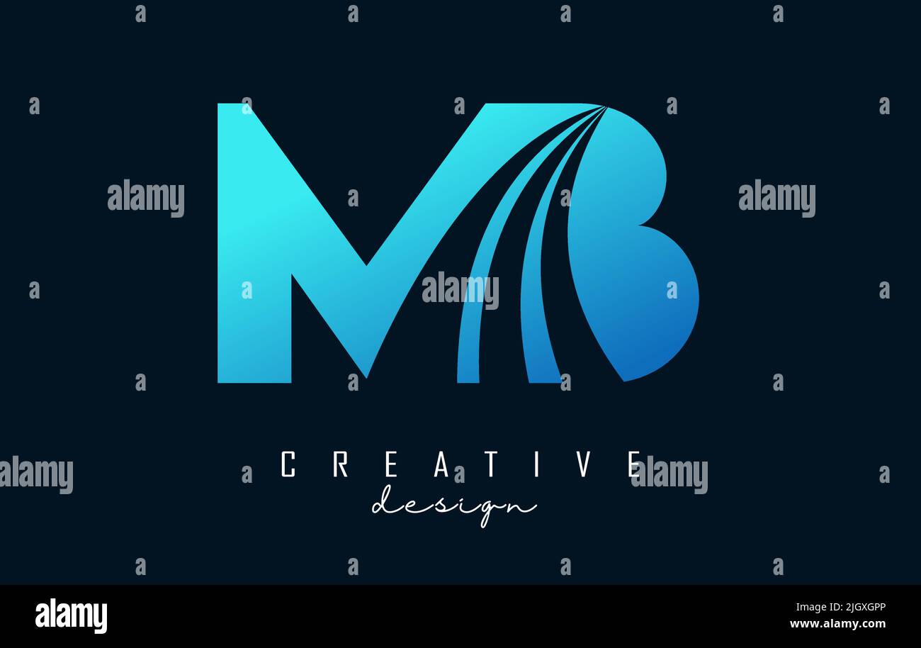 Creative blue letter MB m b logo with leading lines and road concept ...