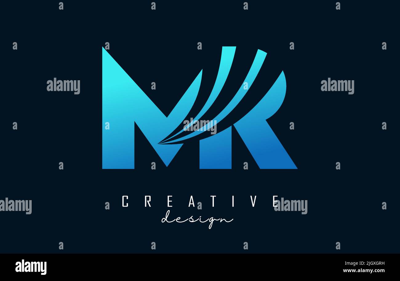 Creative blue letter MR m r logo with leading lines and road concept ...
