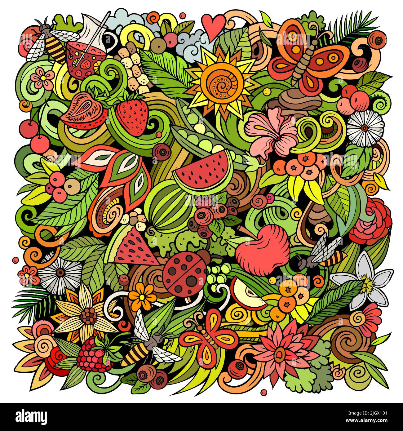 Summer nature cartoon vector doodles illustration Stock Vector Image ...