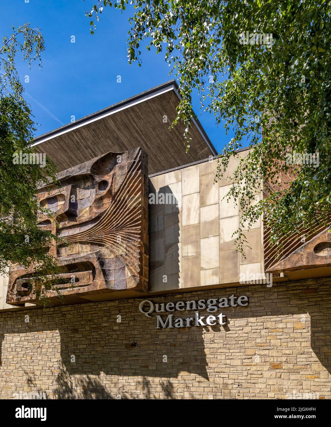 Queensgate Market exterior with its square decorative ceramic friezes ...
