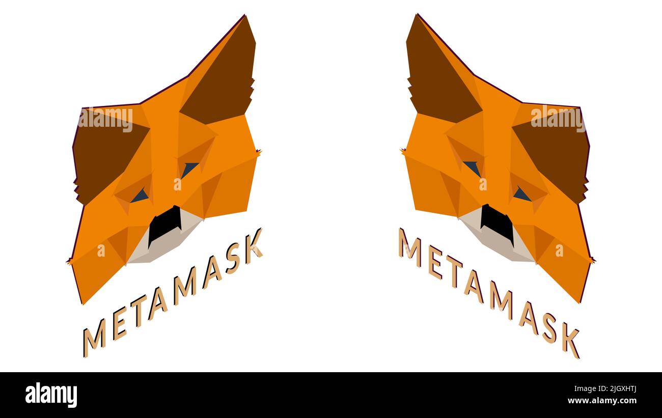 MetaMask isometric logo right and left side isolated on white ...