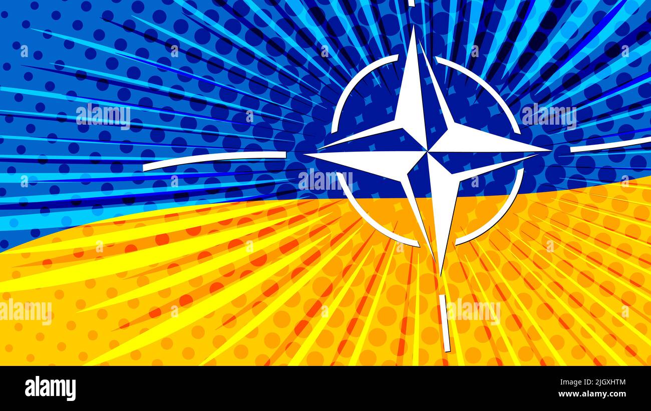 Ukrainian flag and NATO logo. Ukraine wants to join NATO for protection ...