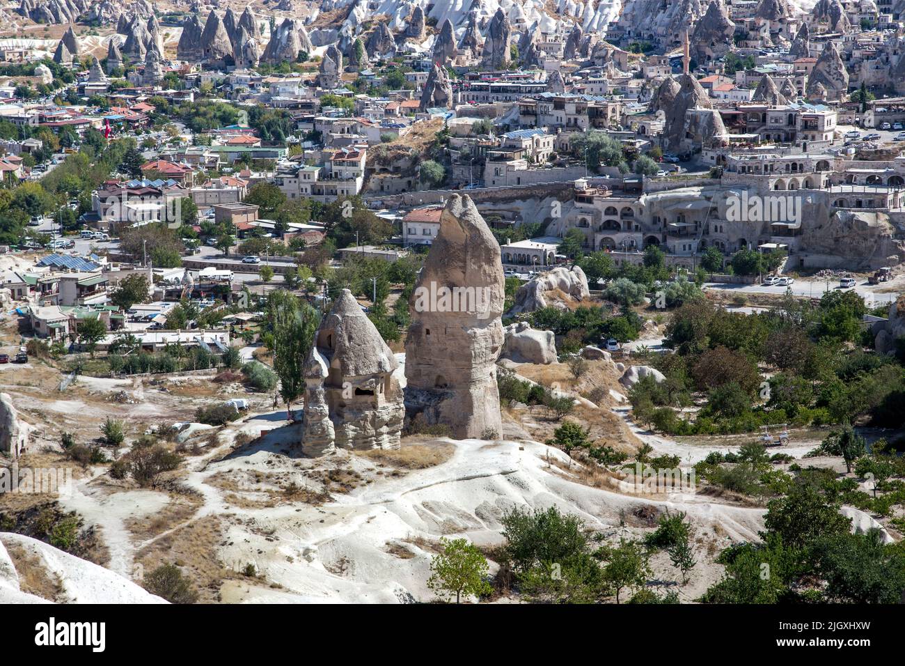 GOREME, TURKEY - OCTOBER 4, 2020: This is the town in the middle of the ...