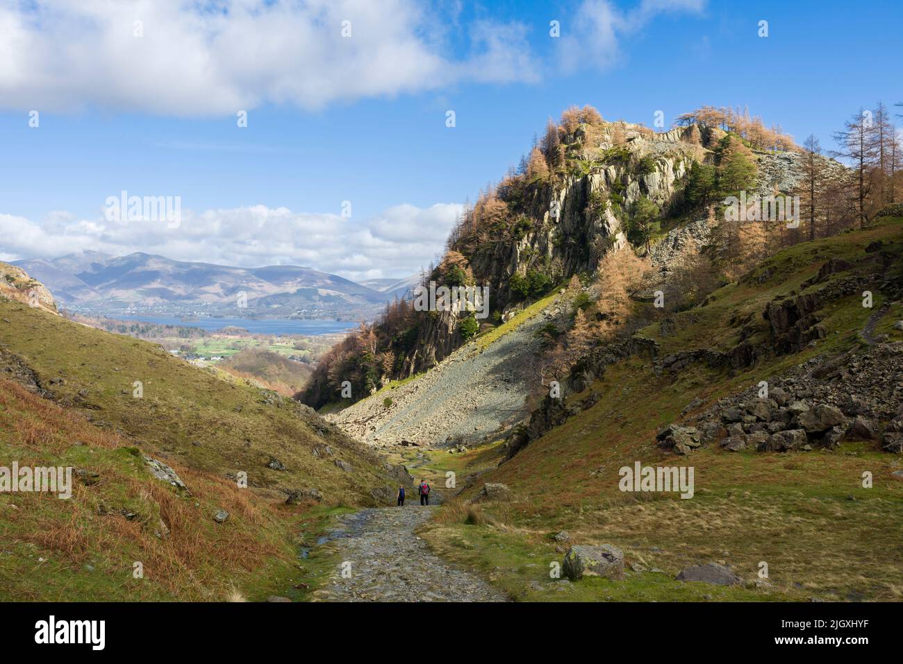 Castle Crag at Borrowdale with Derwent Water and Skiddaw beyond in the ...