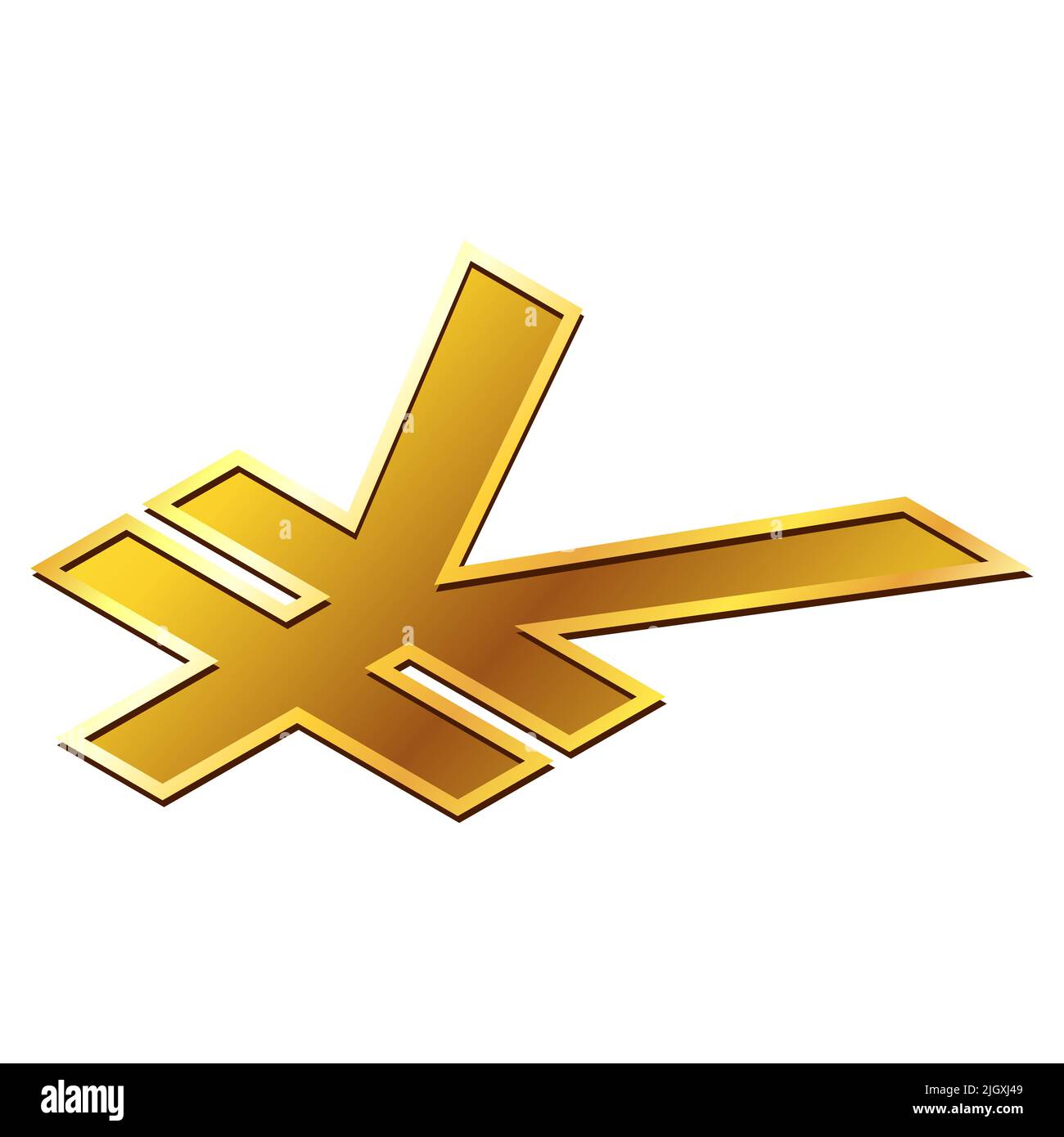 Yuan CNY Chinese currency golden sign in isometric top view isolated on ...