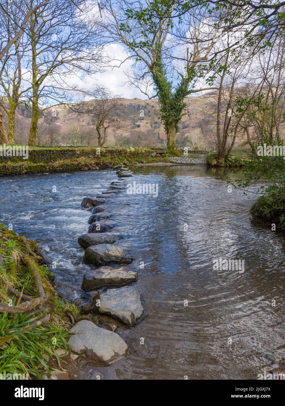 The stepping stones and old ford through the River Derwent in the ...