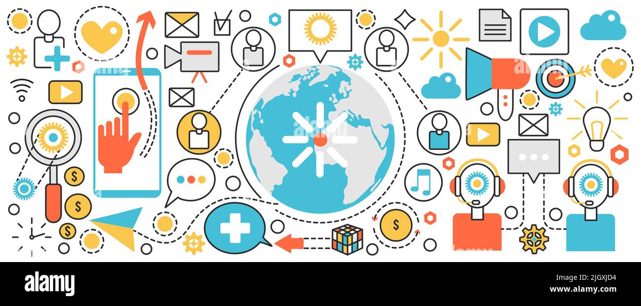 Network technology on world map of Earth. Abstract global communication ...