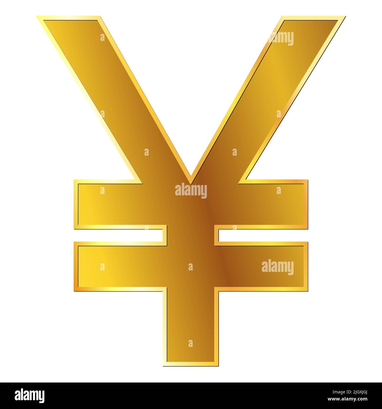 Yuan CNY Chinese currency golden sign in front view isolated on white ...