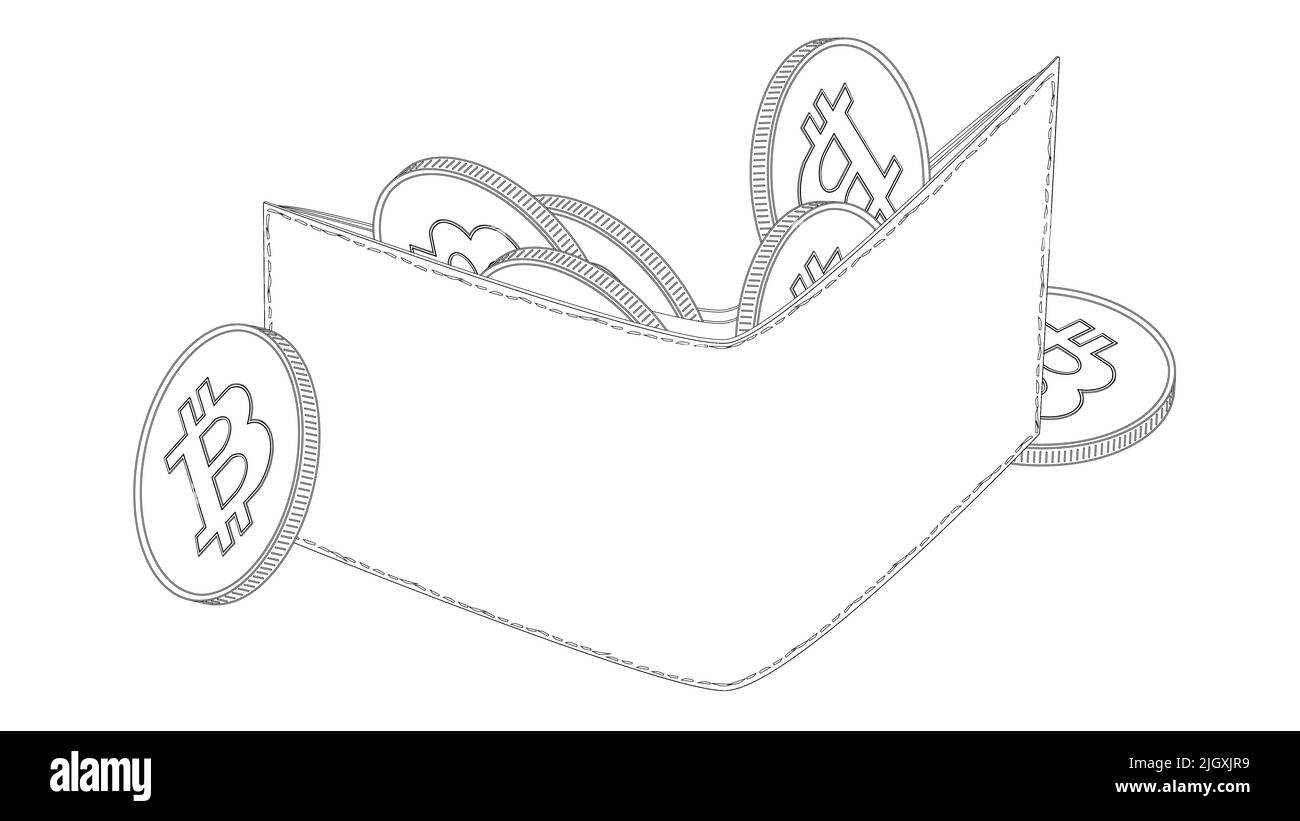 Contour isometric leather wallet with Bitcoin BTC coins isolated on ...