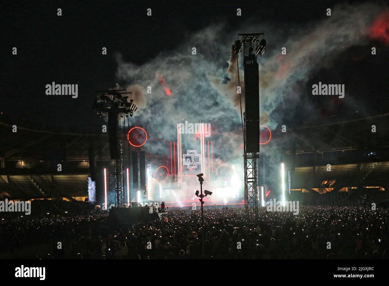 TURIN, ITALY - JULY 12 : Rammstein concert during "Europe Stadium Tour ...