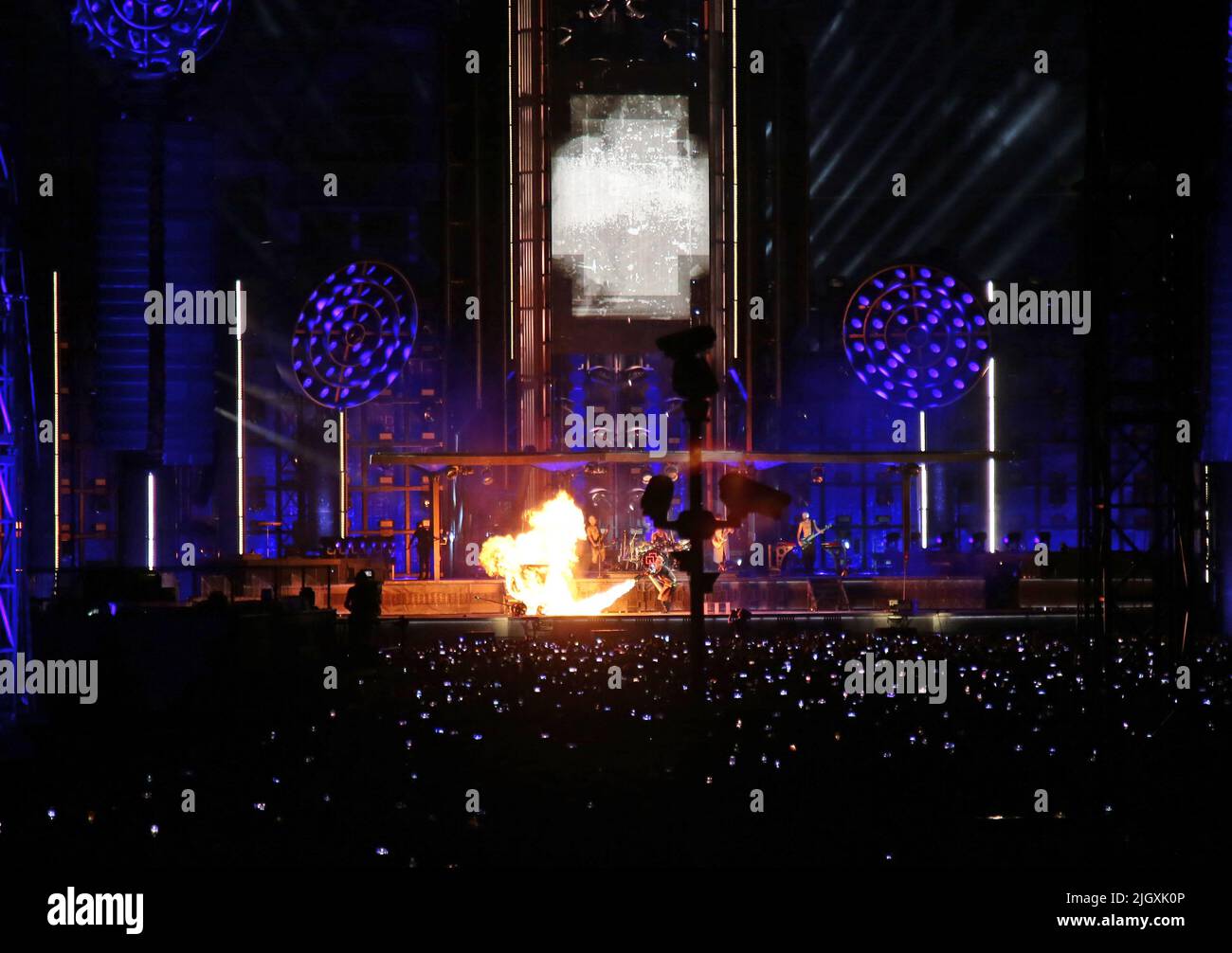 TURIN, ITALY - JULY 12 : Rammstein concert during "Europe Stadium Tour ...