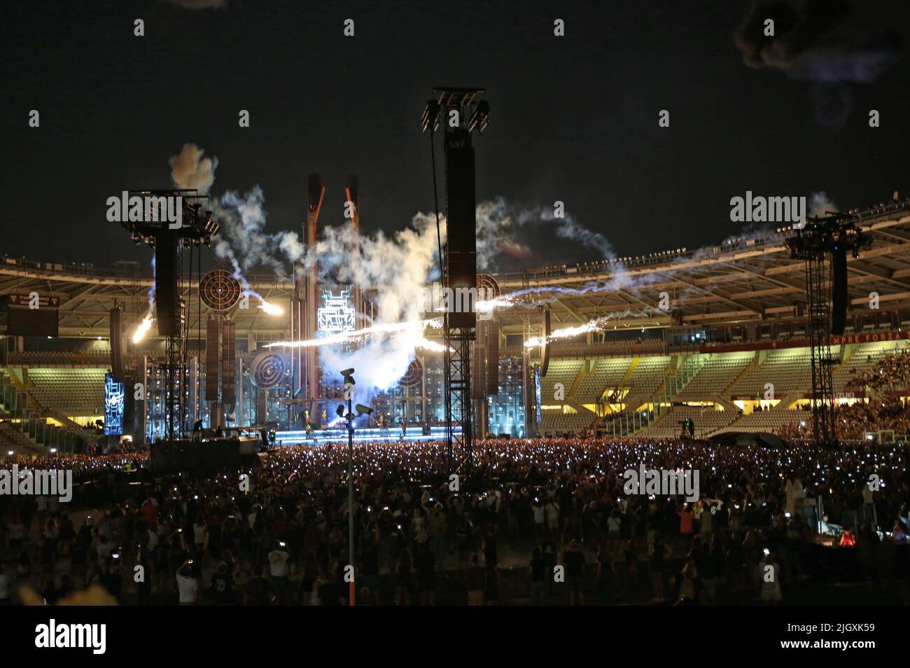 TURIN, ITALY - JULY 12 : Rammstein concert during "Europe Stadium Tour ...