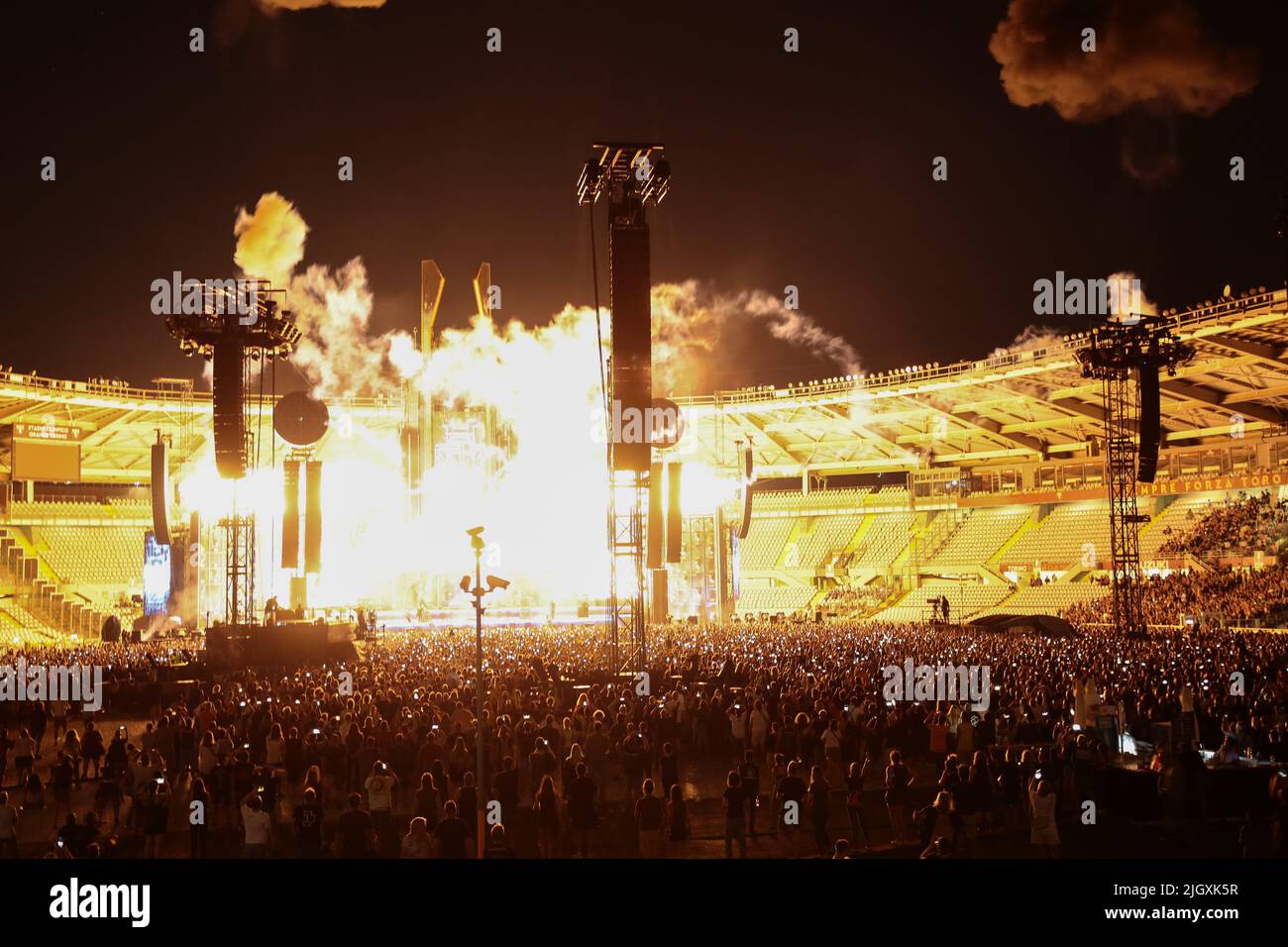 TURIN, ITALY - JULY 12 : Rammstein concert during "Europe Stadium Tour ...