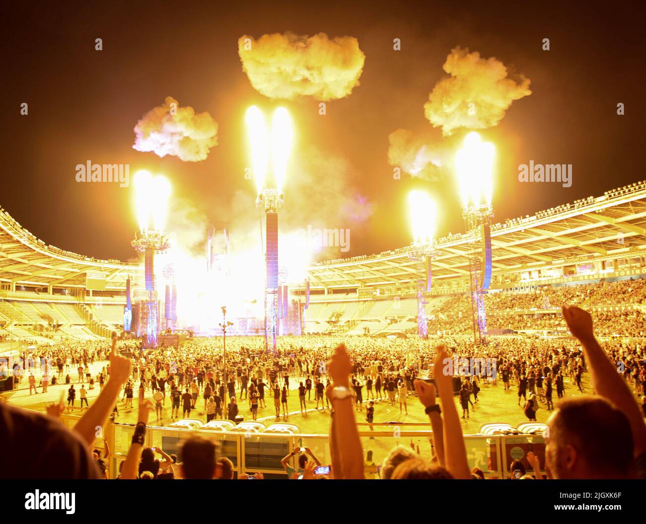 TURIN, ITALY - JULY 12 : Rammstein concert during "Europe Stadium Tour ...