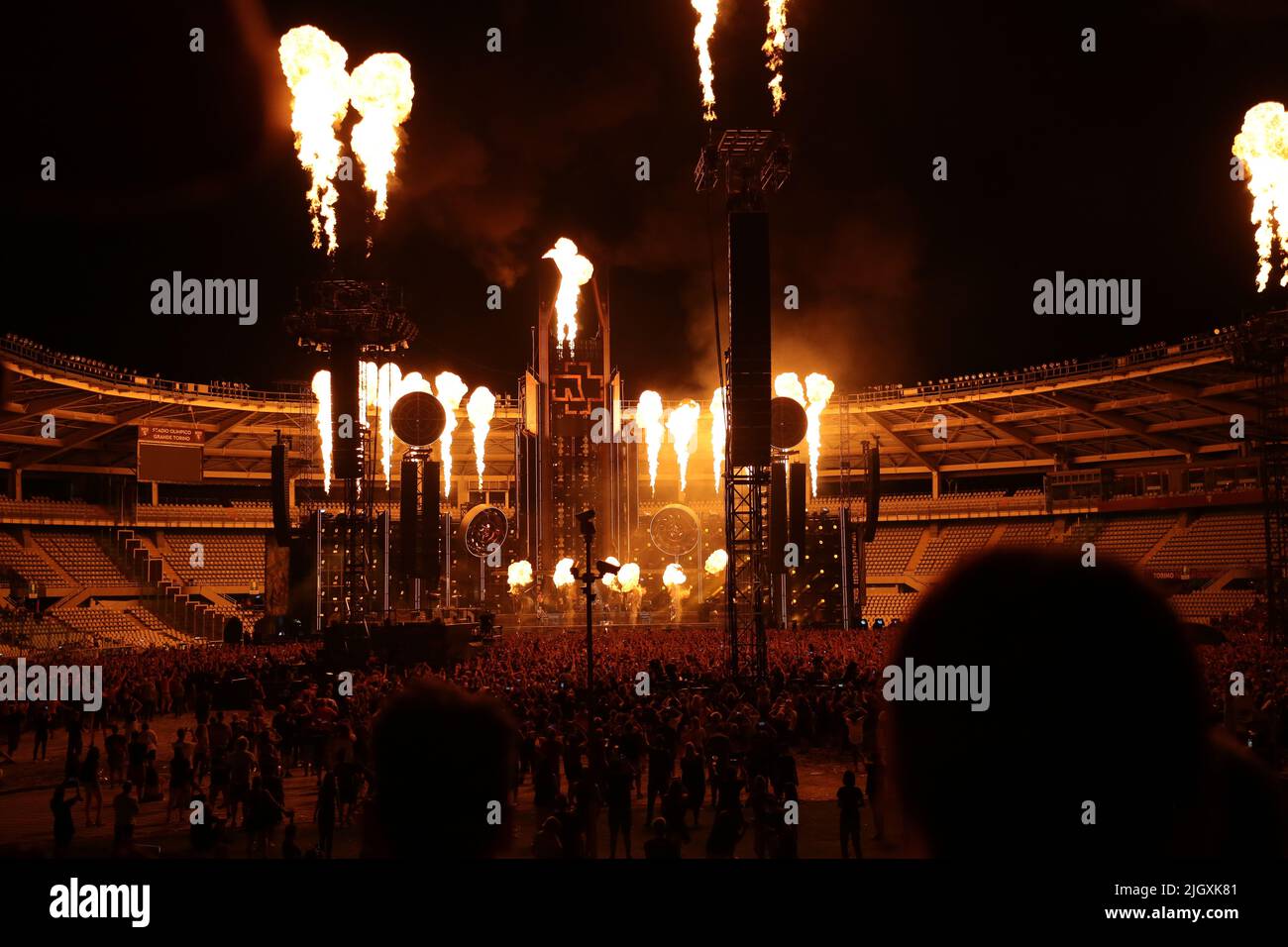 TURIN, ITALY - JULY 12 : Rammstein concert during "Europe Stadium Tour ...
