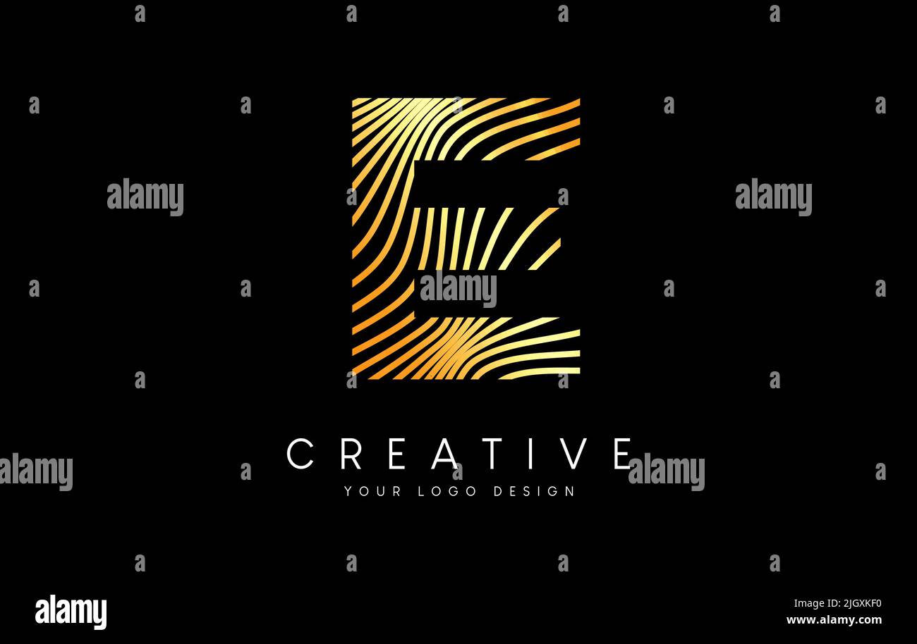 Warp Zebra Lines Letter E logo Design with Golden Lines and Creative ...