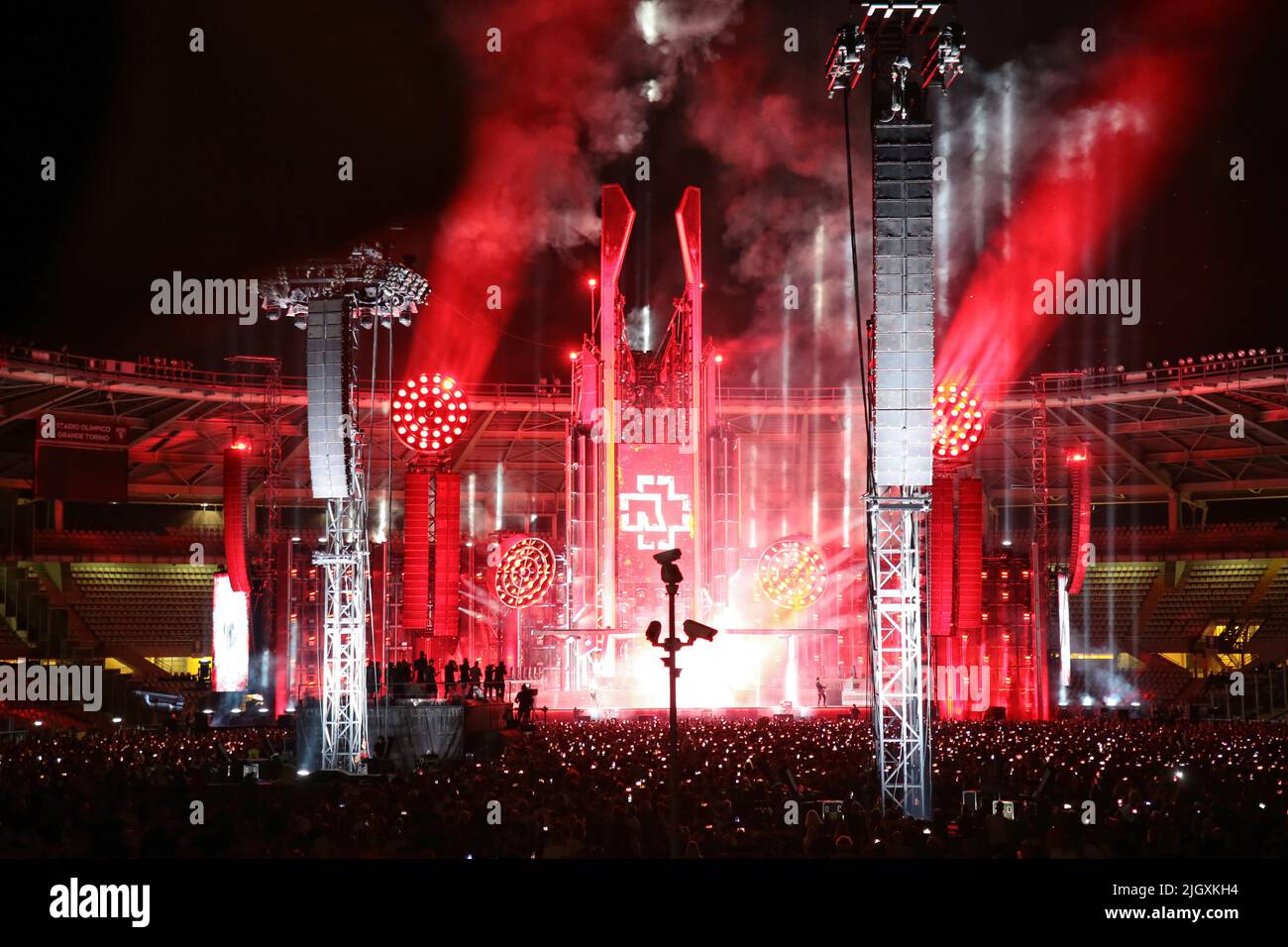 TURIN, ITALY - JULY 12 : Rammstein concert during "Europe Stadium Tour ...