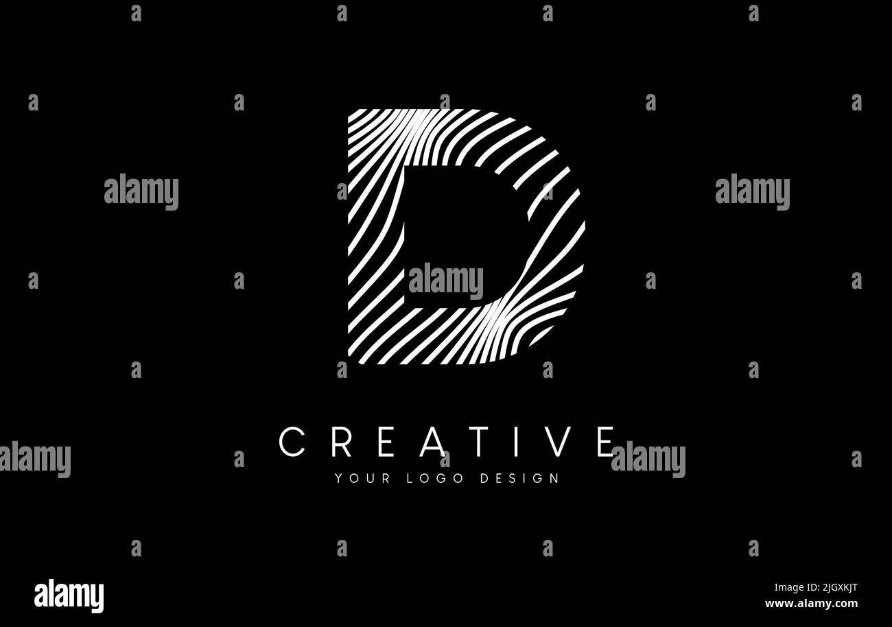 Warp Zebra Lines Letter D logo Design with Black and White Lines and ...