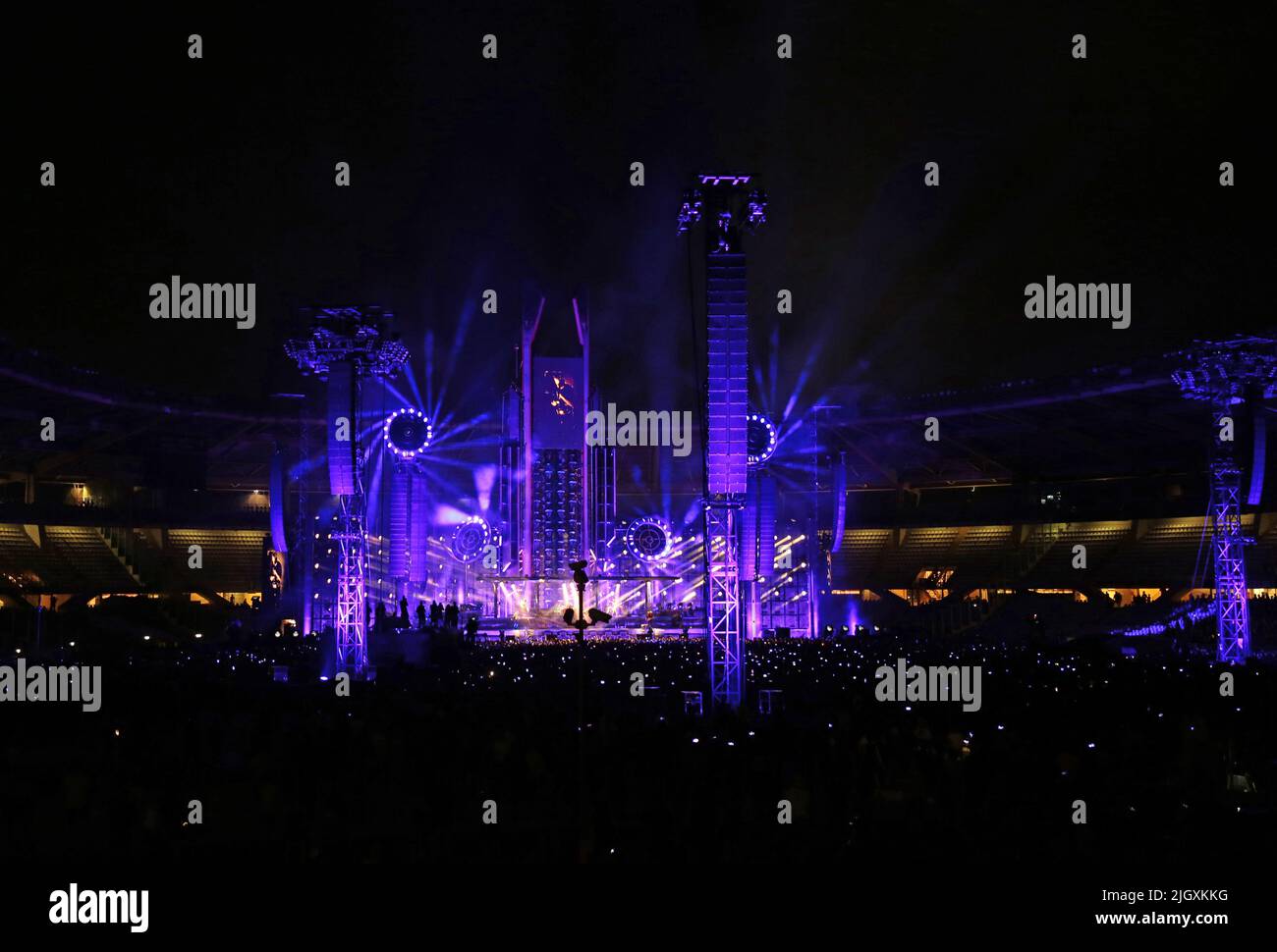 TURIN, ITALY - JULY 12 : Rammstein concert during "Europe Stadium Tour ...