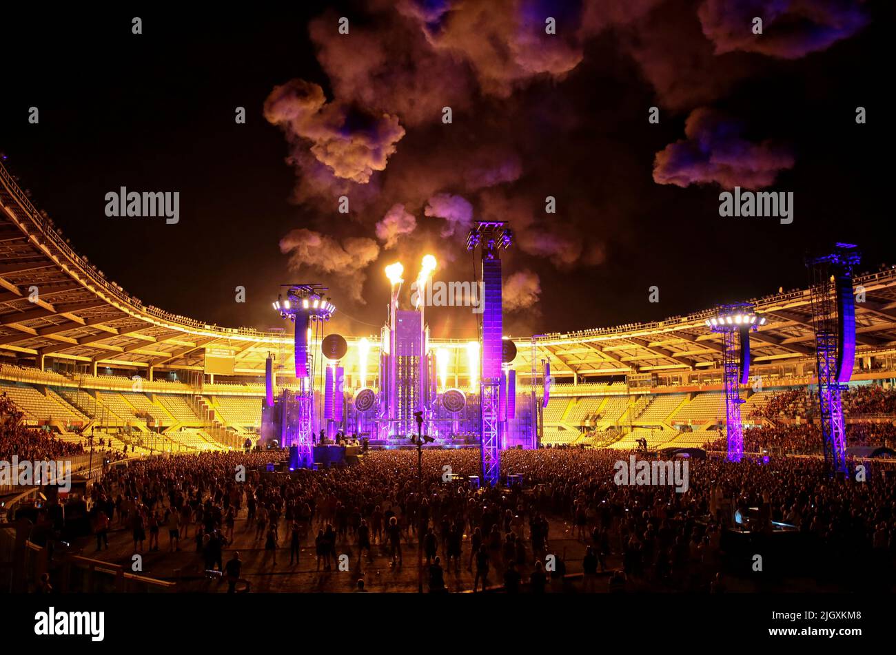 TURIN, ITALY - JULY 12 : Rammstein concert during "Europe Stadium Tour ...