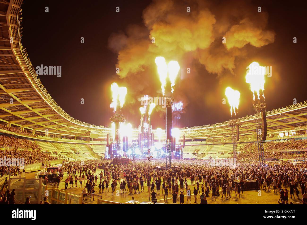 TURIN, ITALY - JULY 12 : Rammstein concert during "Europe Stadium Tour ...