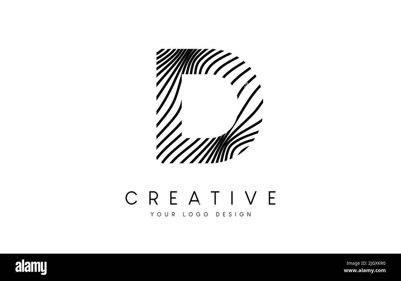Warp Zebra Lines Letter D logo Design with Black and White Lines and ...
