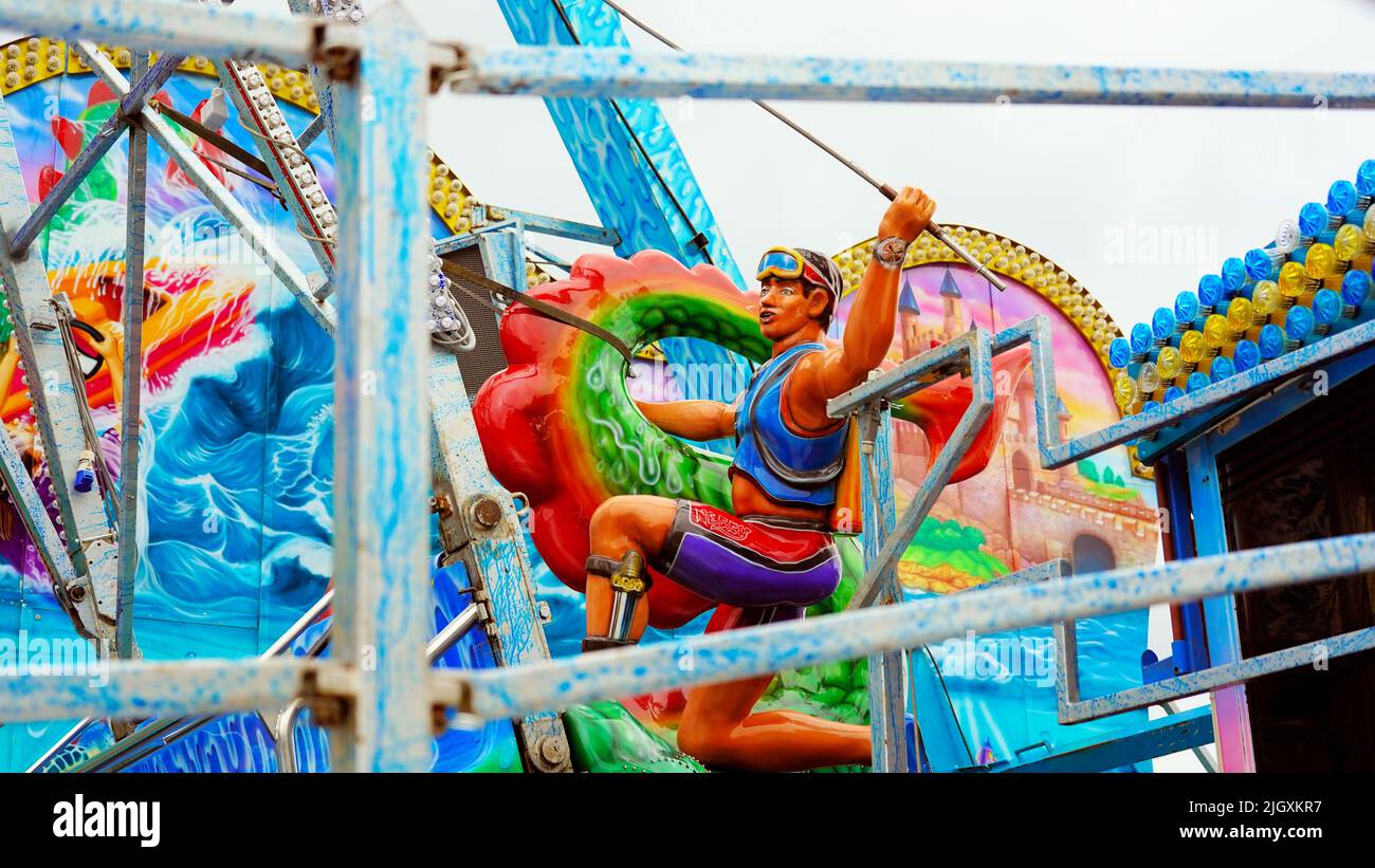 Detail of a fairground ride at the popular fun fair "Rheinkirmes" 2022 ...