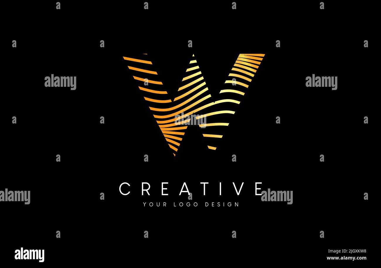 Warp Zebra Lines Letter W logo Design with Golden Lines and Creative ...