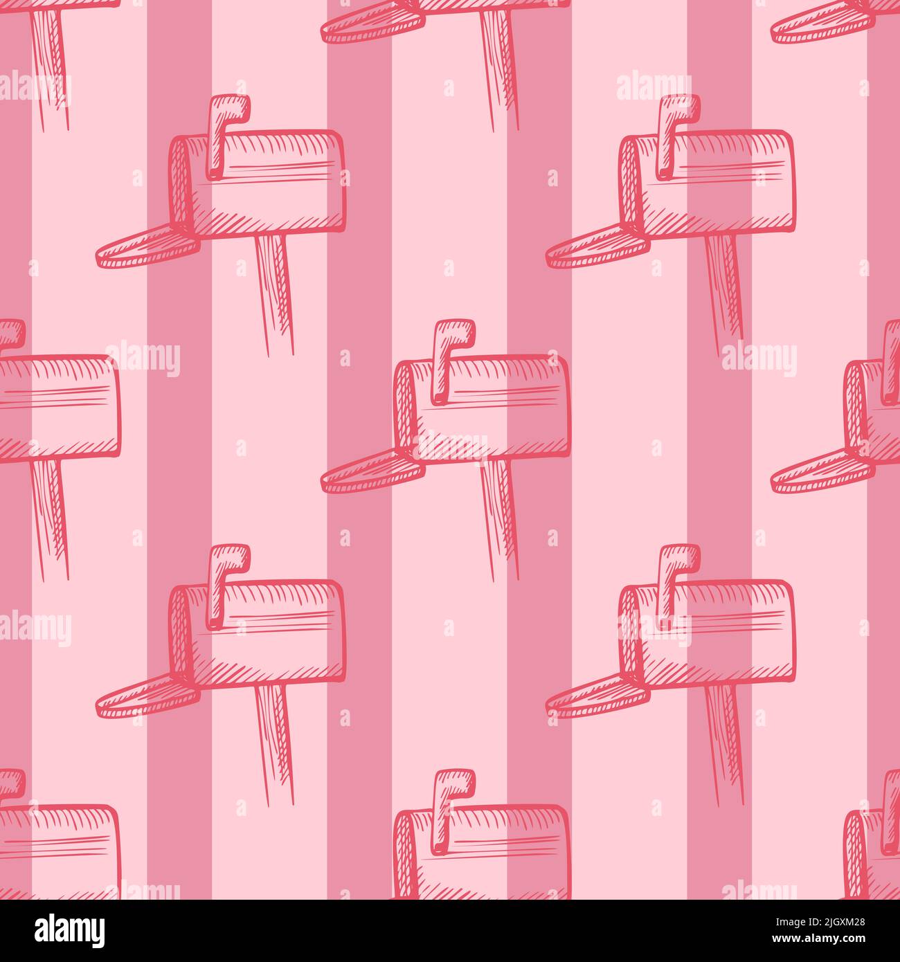 Mailbox engraved seamless pattern. Vintage letterbox in hand drawn ...