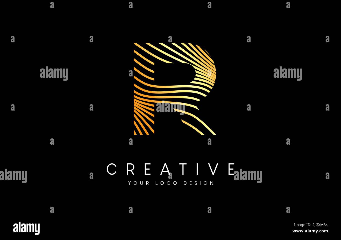 Warp Zebra Lines Letter R logo Design with Golden Lines and Creative ...