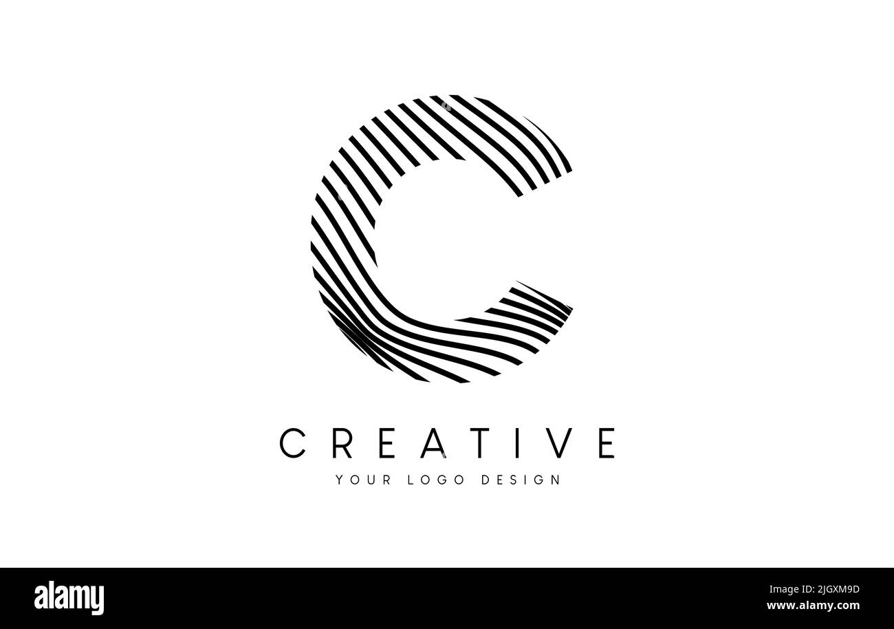 Warp Zebra Lines Letter C logo Design with Black and White Lines and ...