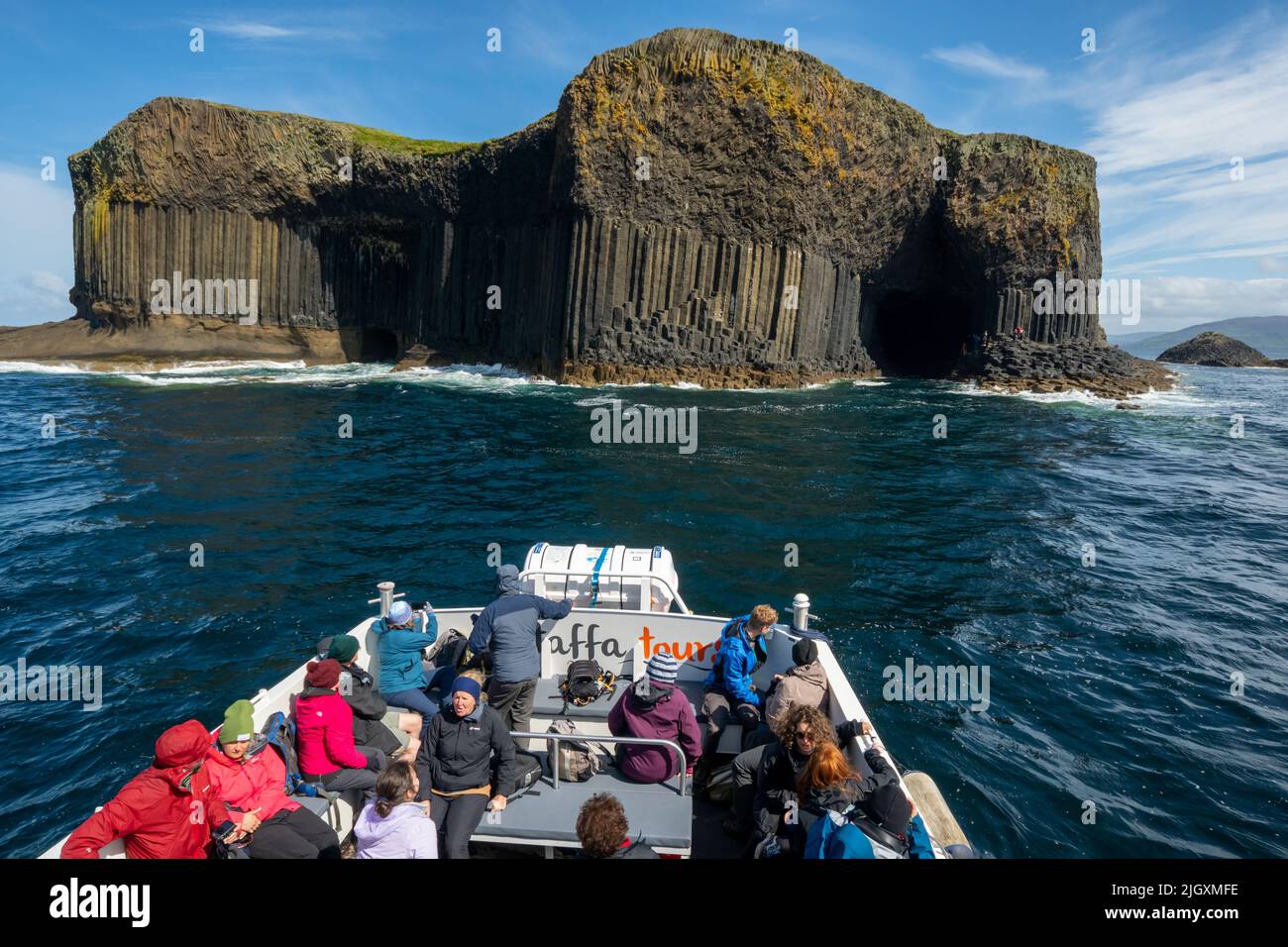 Island of Staffa (Inner Hebrides), showing entrances to the boat cave ...