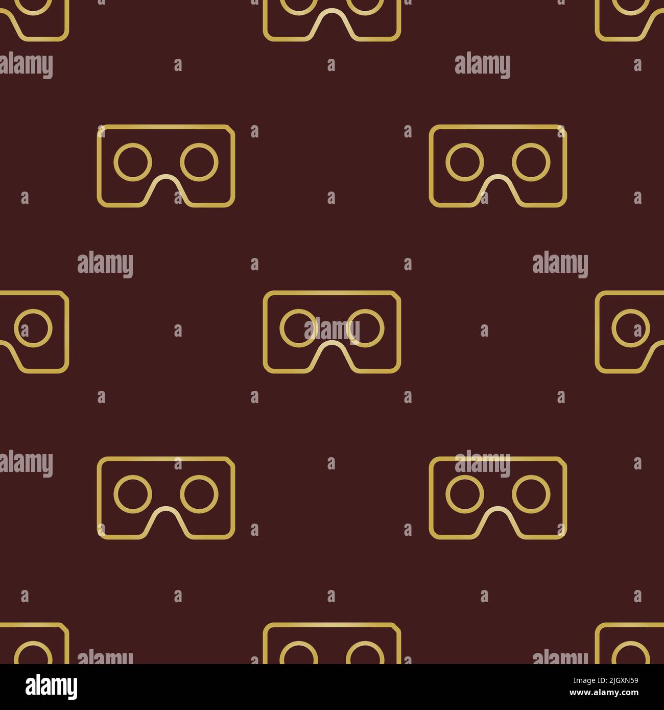 Seamless brown and golden vector pattern with VR logos. Virtual reality ...