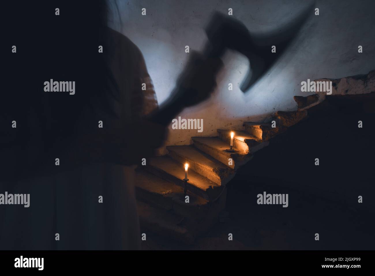 Ghost in abandoned, haunted house. Horror scene of spooky silhouette ...