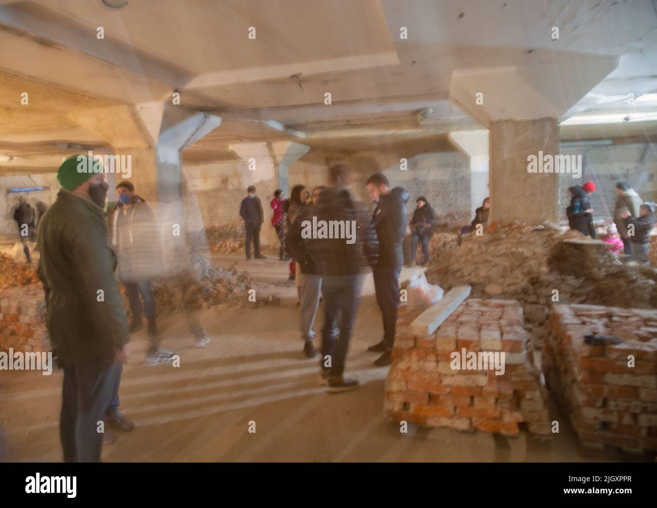 Termopil, Ukraine - February 26, 2022: People wait for the end of an ...