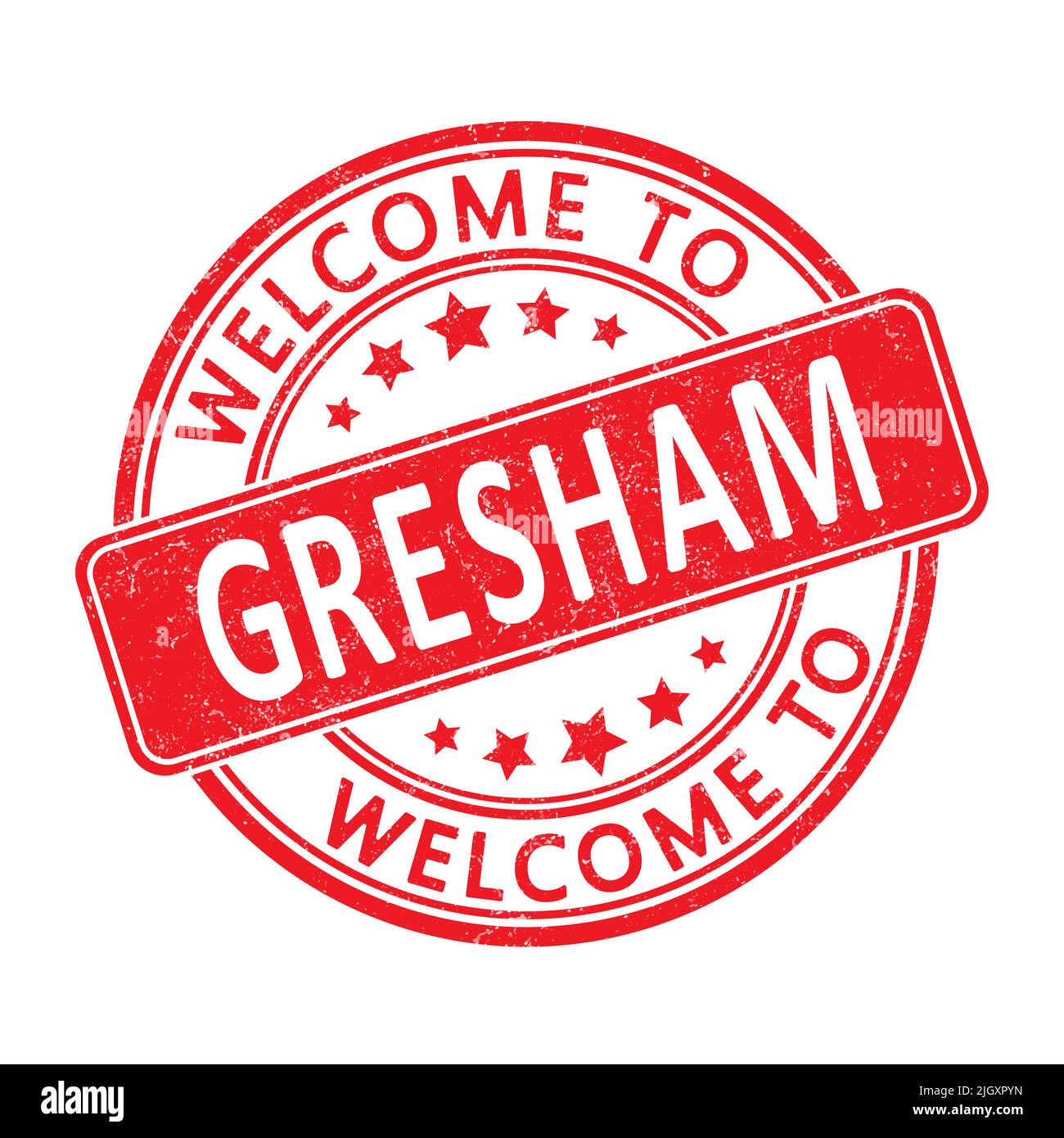 Welcome to Gresham. Impression of a round stamp with a scuff. Flat ...