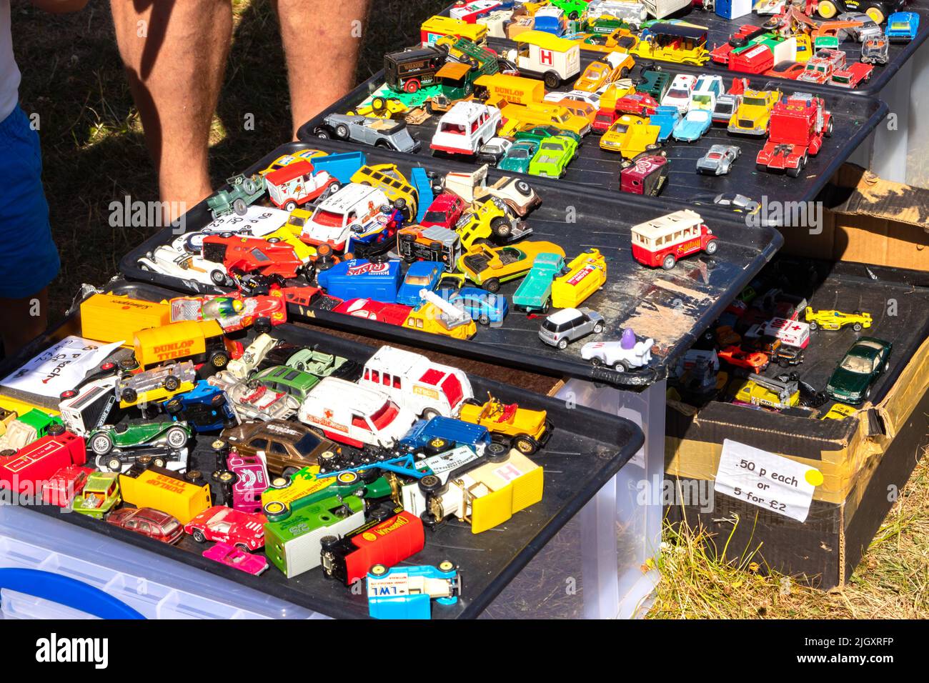 trays of vintage die cast cars and trucks at classic car boot sale ...