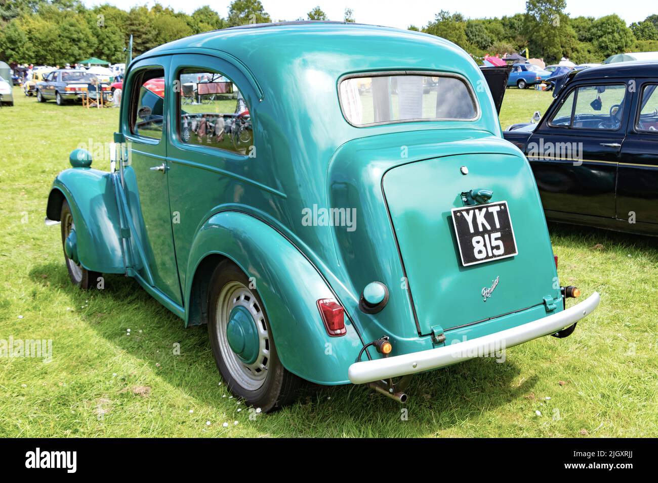 rear view green classic vintage Ford popular car Stock Photo - Alamy