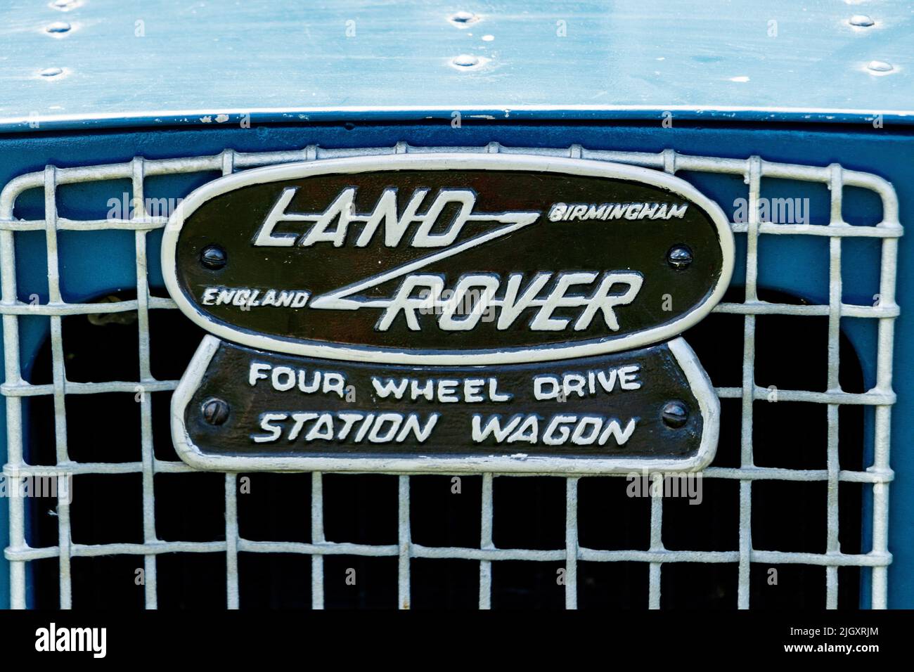 Land Rover Defender 110 close up of grille badge "four wheel drive ...