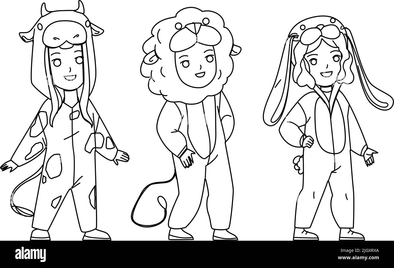 Kids Wearing Funny Animal Pajamas Together Vector Stock Vector Image ...