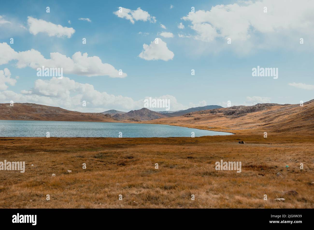 beautiful landscape of Shausar Lake with mountain range in Deosai ...