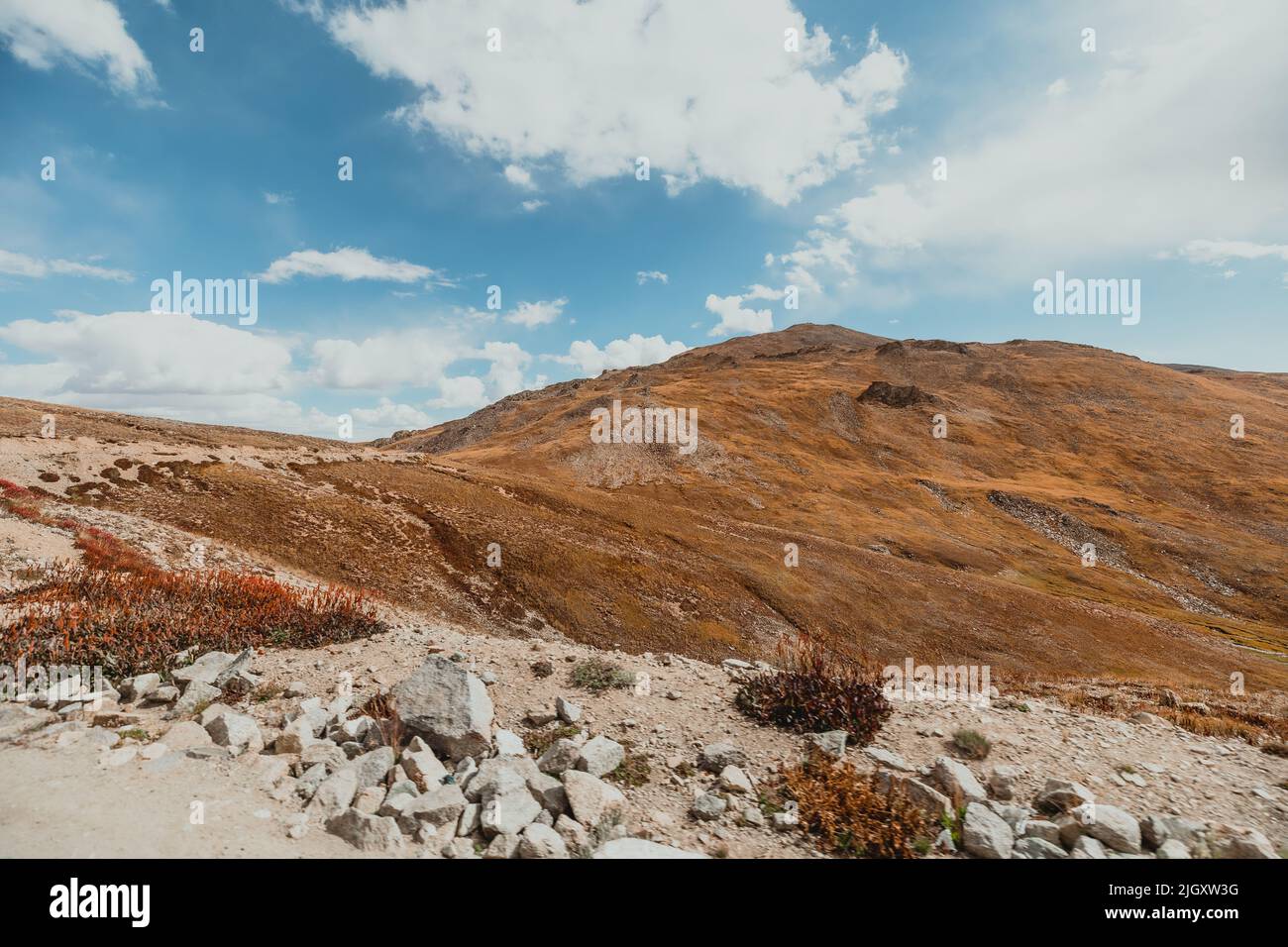 beautiful mountain hill landscape in Deosai National Park on a sunny ...