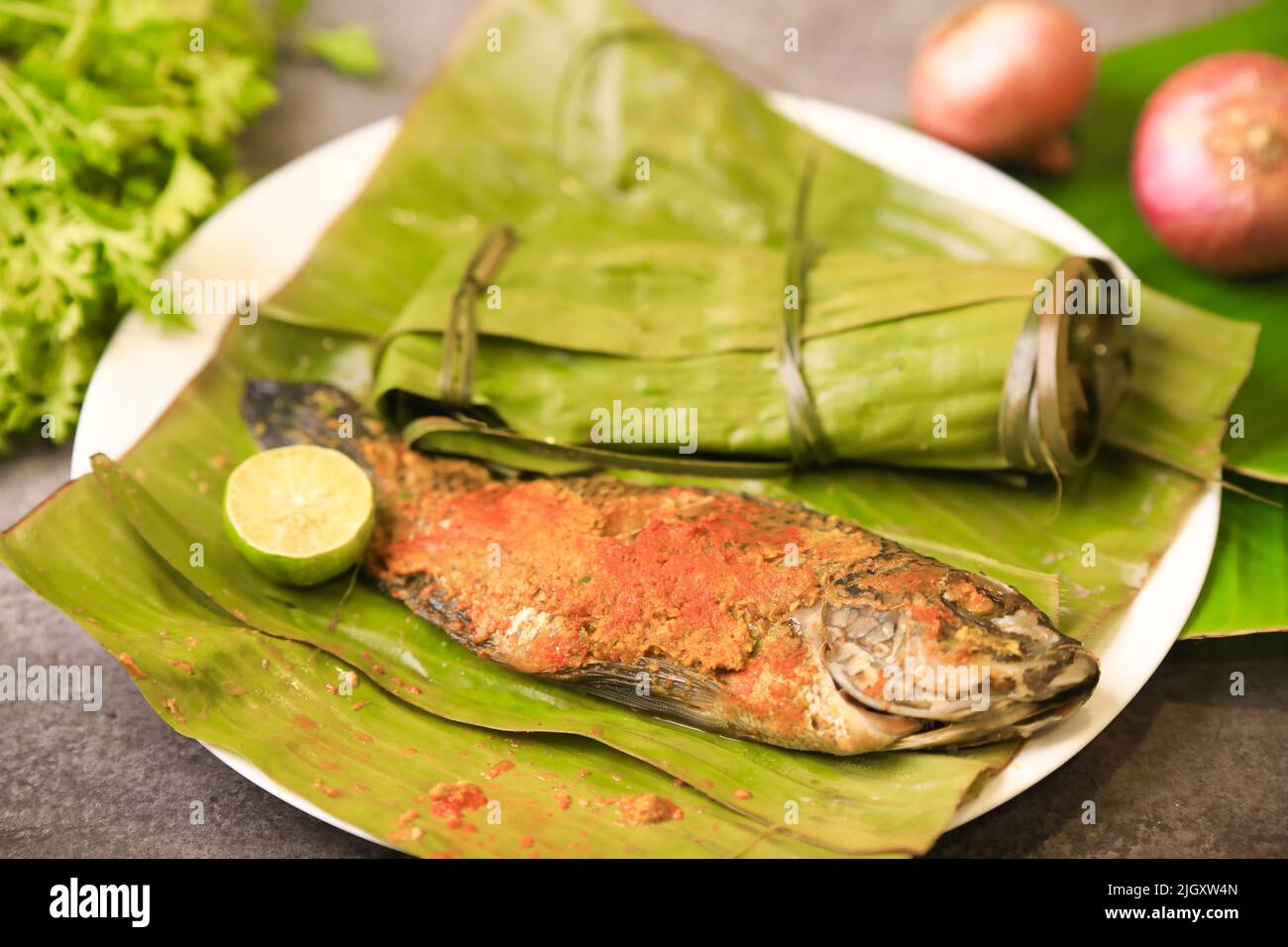 south indian famous steamed fish recipe Stock Photo - Alamy