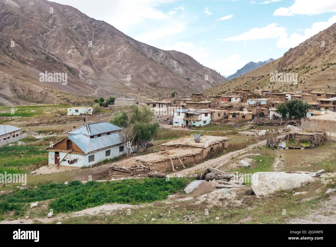 rural Pakistani mountain village in the countryside of Astore Valley ...